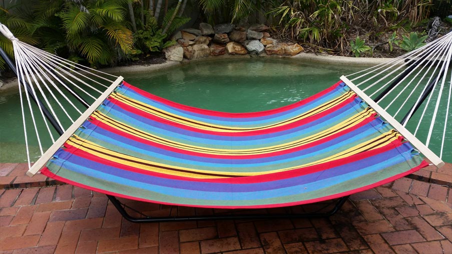 Large Blue And Red Canvas Hammock With Spreader Bar - Heavenly Hammocks